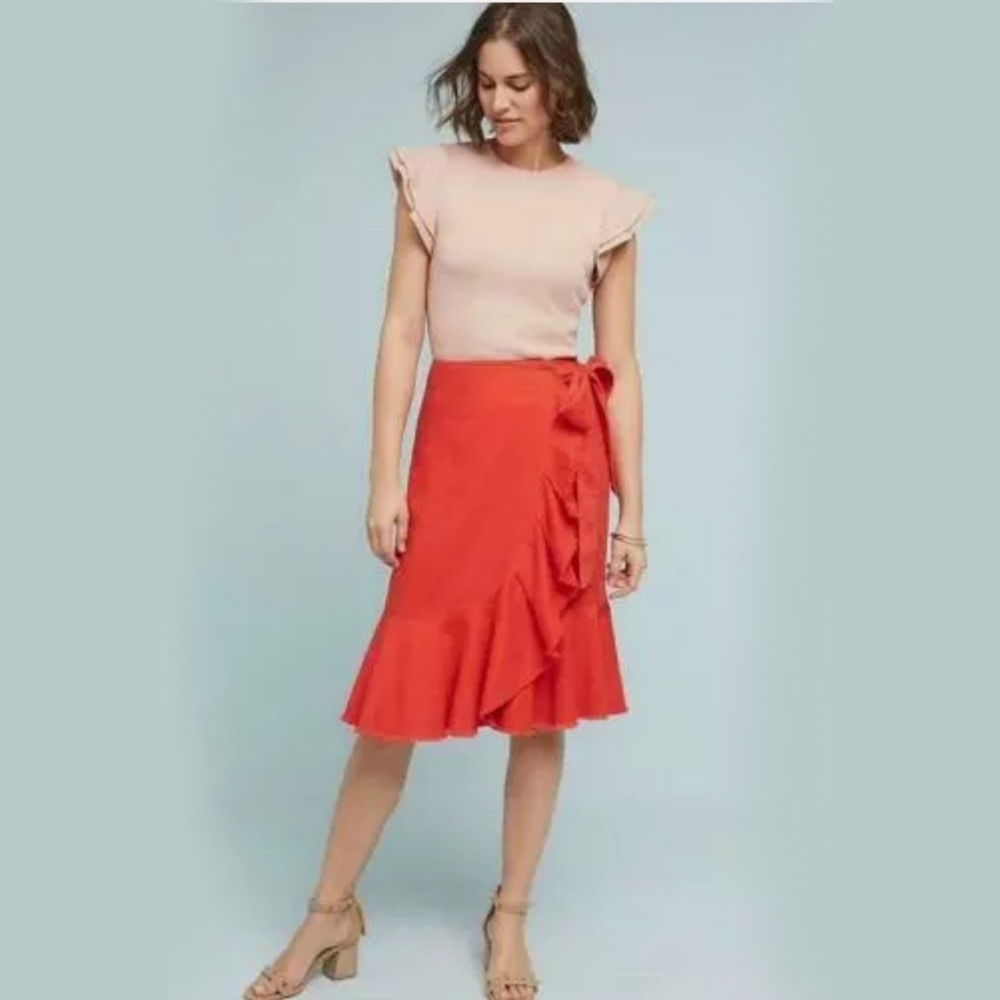 Anthro Holding Horses Ria Red Wrap Skirt Size 0 - Gem